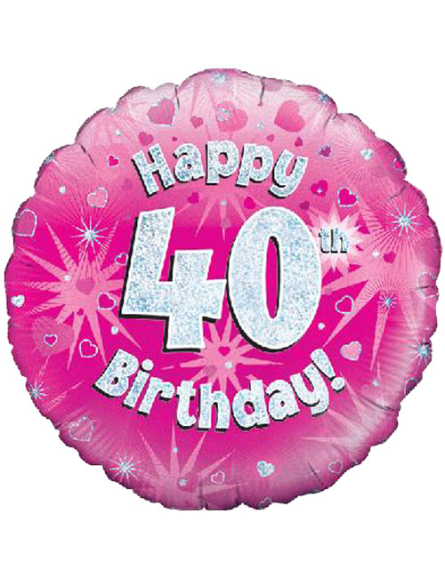 18inch Happy 40th Birthday Pink Holographic Balloon - Its my party