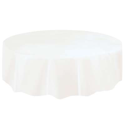 Solid Round Plastic Table Cover 84" White - Its my party